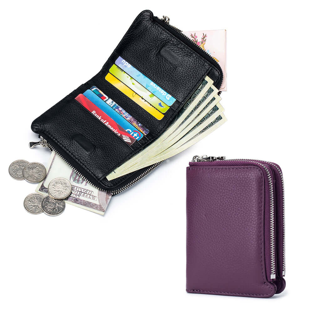 Leather Wallets NZ - Women's Double-Zip Leather Wallet
