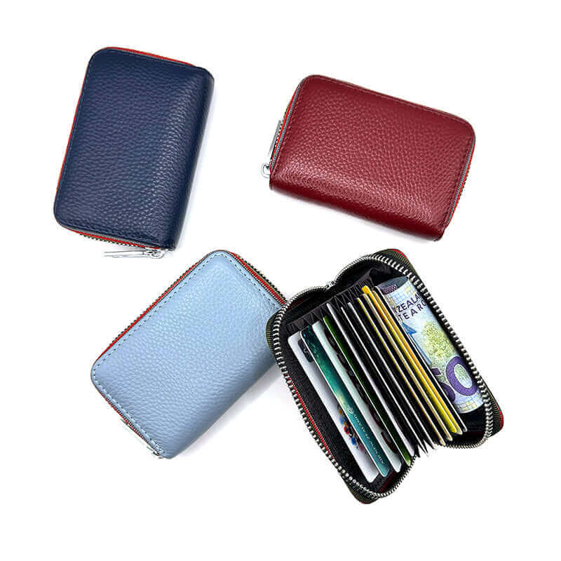 RFID Leather Card Holder NZ | Colorful Woven Edge Design